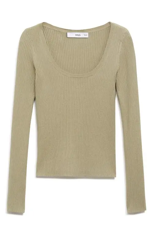 Mango Scoop Neck Ribbed Crop Sweater
