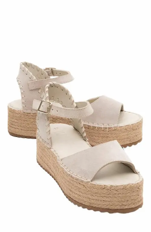 FOREVER & ALWAYS SHOES Serez Leather Platform Espadrille Sandals - Beige Suede Leather