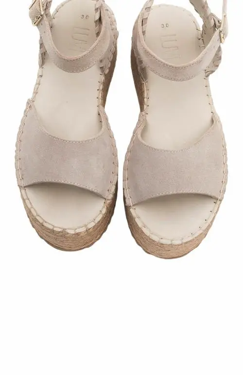 FOREVER & ALWAYS SHOES Serez Leather Platform Espadrille Sandals - Beige Suede Leather