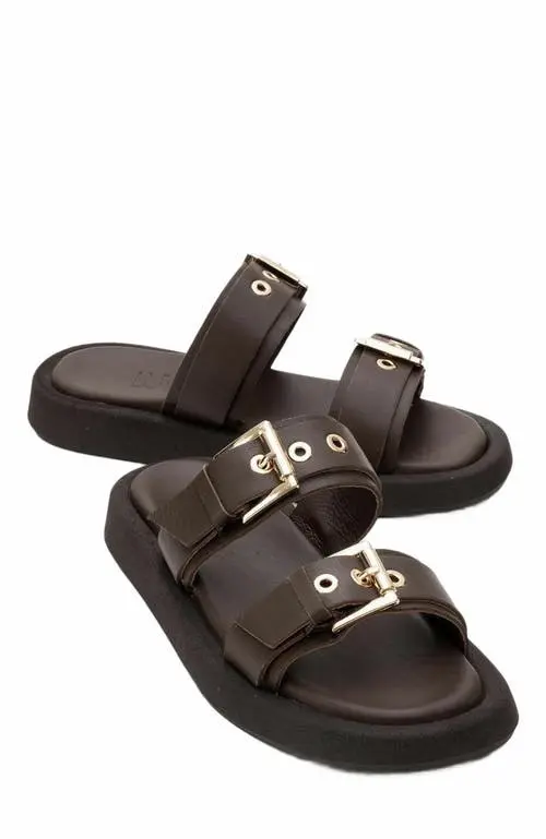 FOREVER & ALWAYS SHOES Finezza Leather Two-strap Sandals - Brown Leather