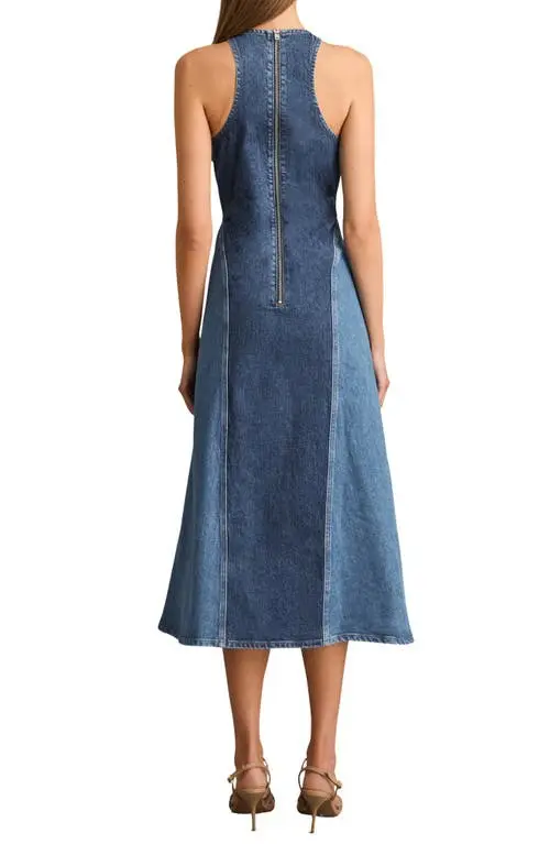 REISS Wilder Colorblock Denim Midi Dress