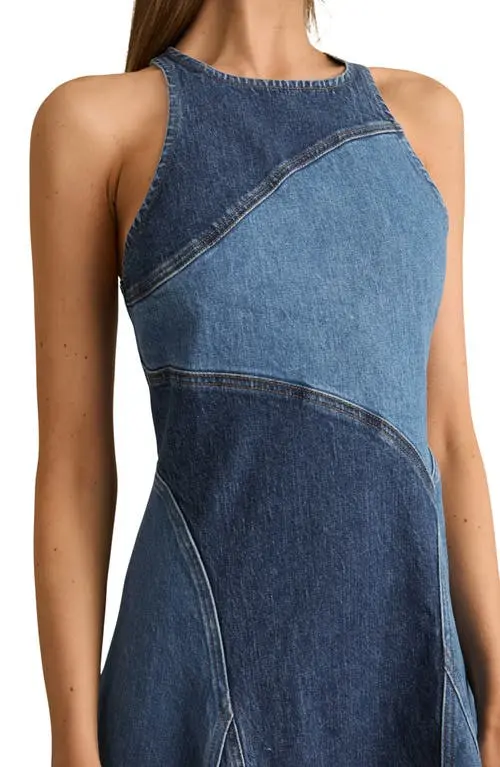 REISS Wilder Colorblock Denim Midi Dress