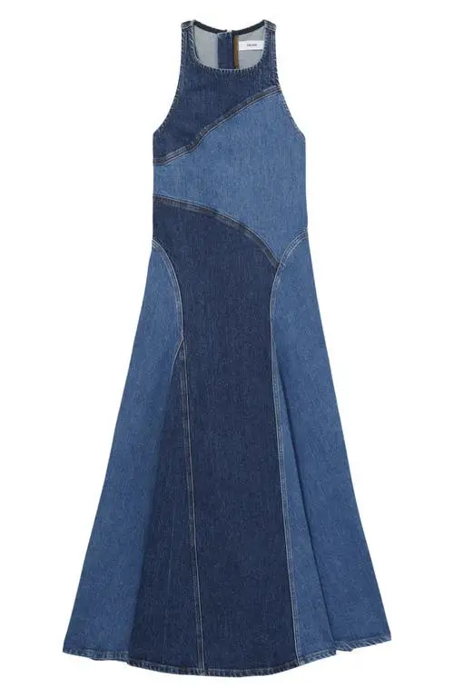 REISS Wilder Colorblock Denim Midi Dress