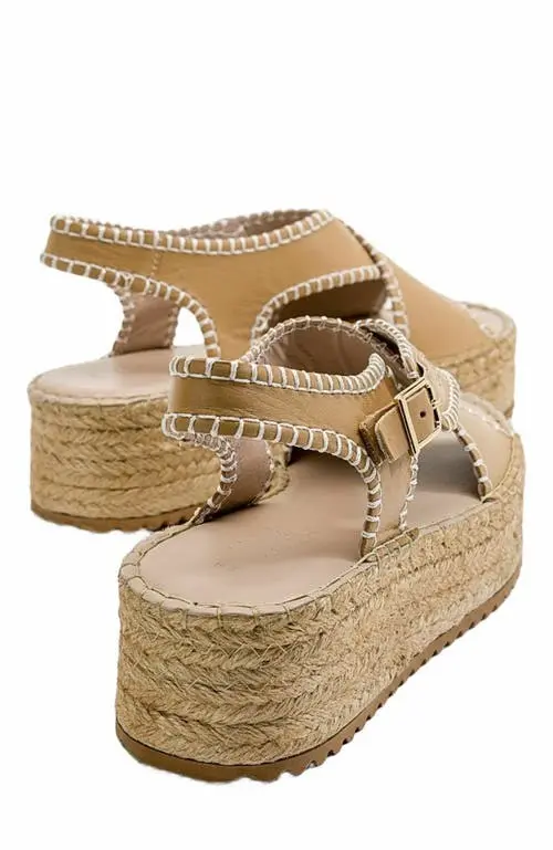 FOREVER & ALWAYS SHOES Bellezza Leather Platform Sandal - Dark Beige Leather