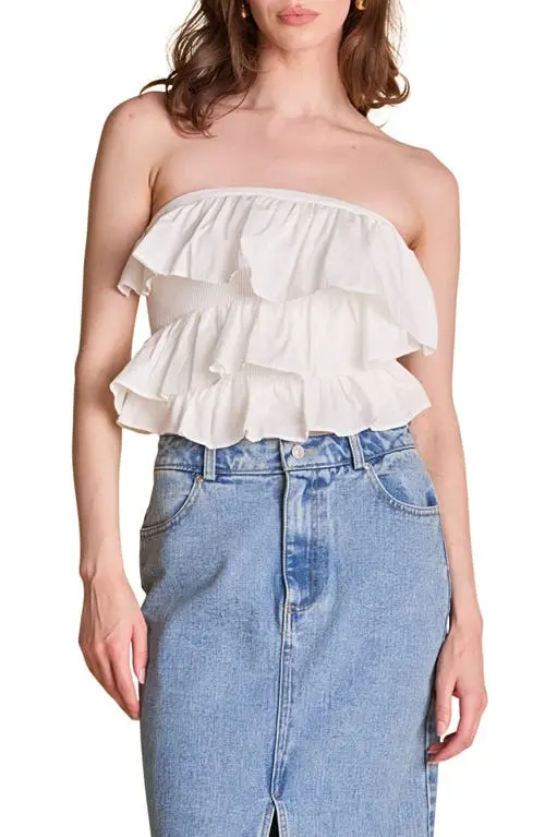 Endless Rose Mixed Media Ruffle Strapless Top - White