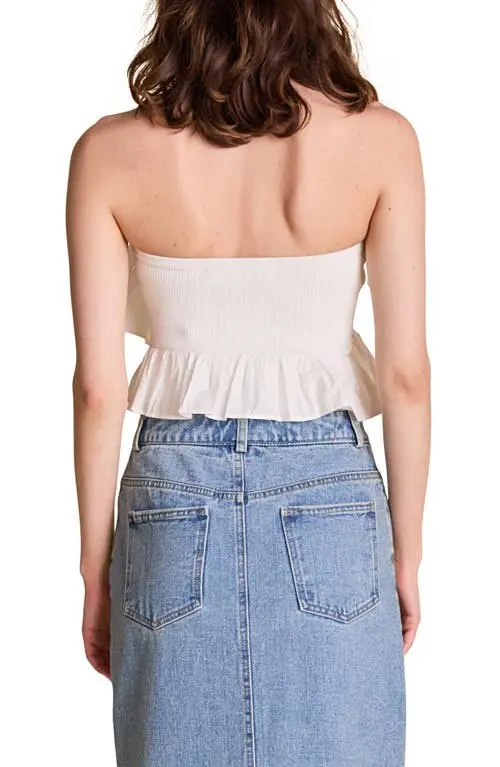 Endless Rose Mixed Media Ruffle Strapless Top - White