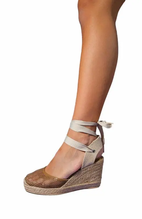 FOREVER & ALWAYS SHOES Lions Mesh Leather Wedge Espadrilles By - Cognac Brown Leather