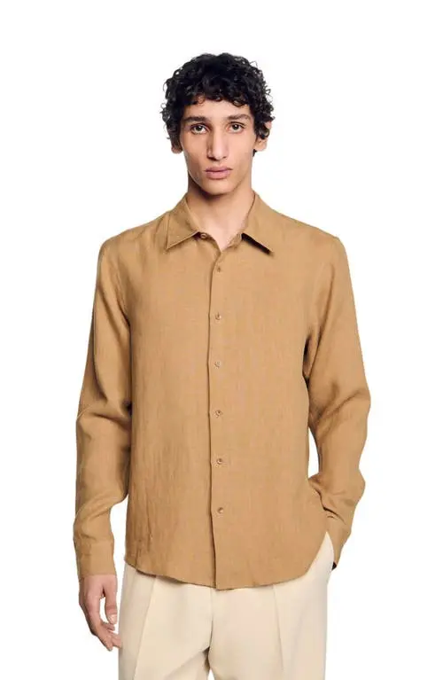 Sandro Linen Shirt - Dark Sand