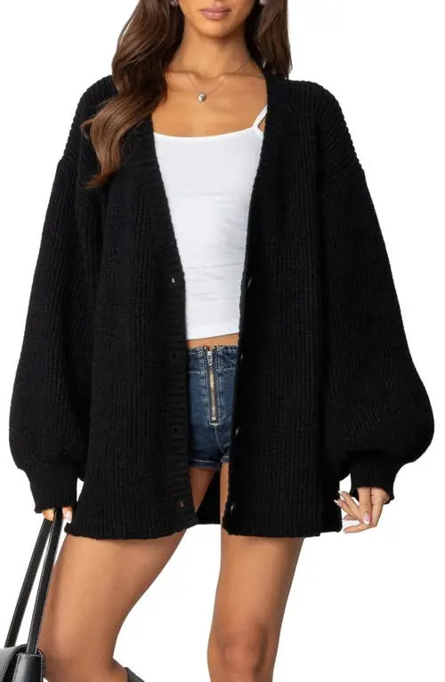 EDIKTED Mathilde Oversize V-neck Blouson Cardigan - Black