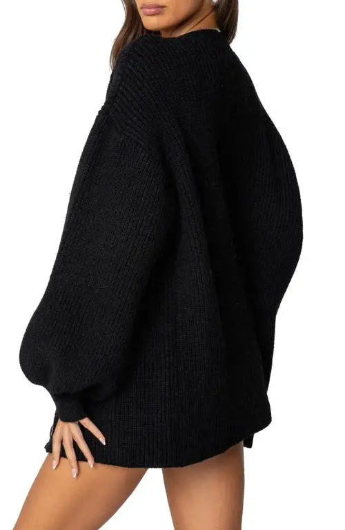 EDIKTED Mathilde Oversize V-neck Blouson Cardigan - Black