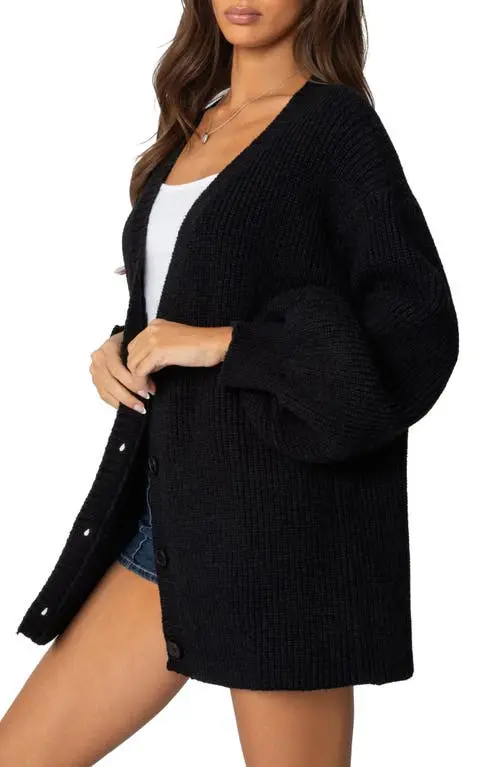 EDIKTED Mathilde Oversize V-neck Blouson Cardigan - Black