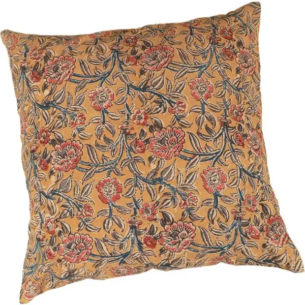NINÉH Joyful Garden Kalamkari Handcrafted Pillowcover - Multi-colored Foral Pattern