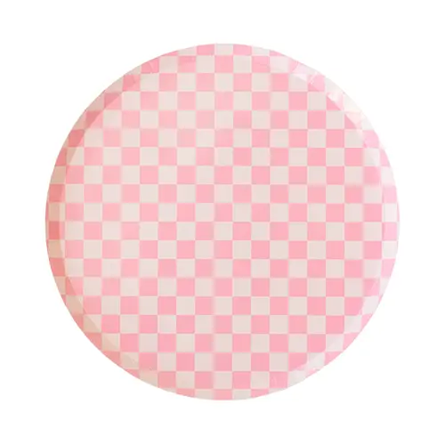 JOLLITY & CO Checkered Dinner Plates - Tickle Me Pink