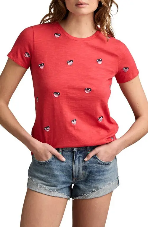 Lucky Brand Heart Flag Embroidered Cotton T-shirt