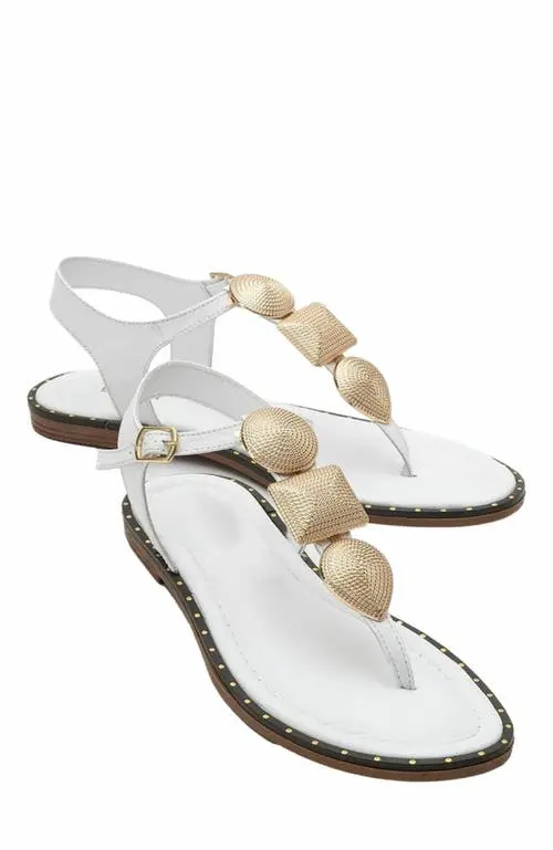 FOREVER & ALWAYS SHOES Giulia Leather Flat Sandal - White Leather