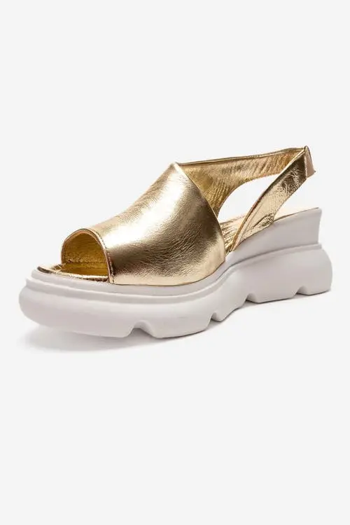 FOREVER & ALWAYS SHOES Agusto Leather Platform Sandals - Gold