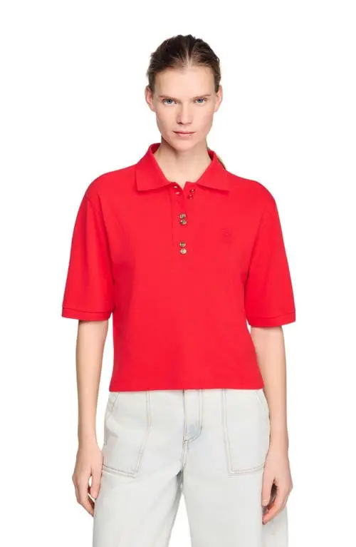 Sandro Short-sleeve Polo Shirt With Embroidery - Red