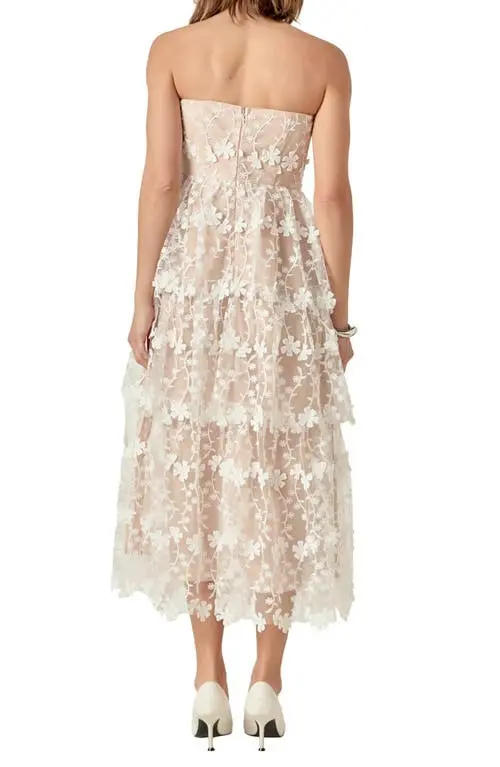 Endless Rose Floral Appliqué Strapless Dress