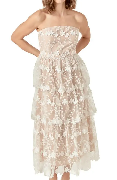 Endless Rose Floral Appliqué Strapless Dress