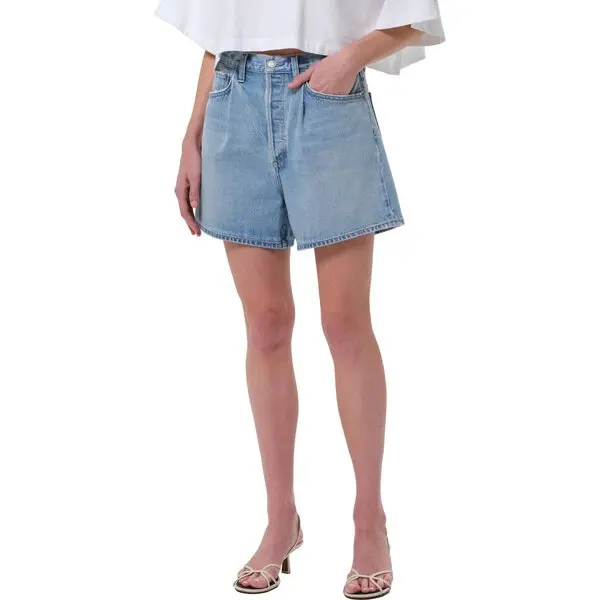 AGOLDE Rhoda Pleated Denim Shorts - Raft