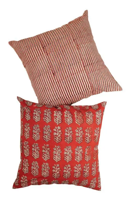 NINÉH Rustic Stripes Hand Block Print Pillowcover