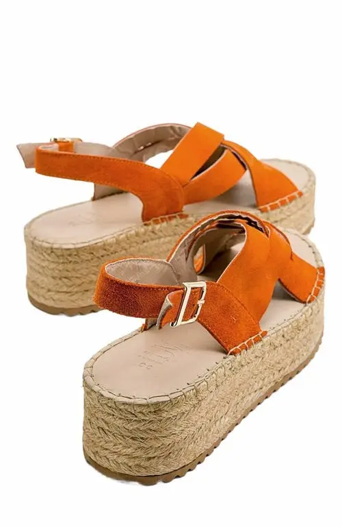 FOREVER & ALWAYS SHOES Lontano Suede Leather Platform Sandal - Orange Suede Leather