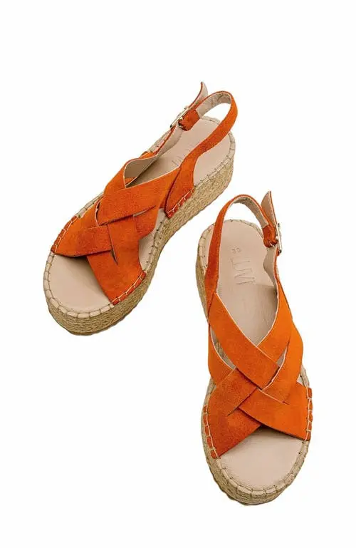 FOREVER & ALWAYS SHOES Lontano Suede Leather Platform Sandal - Orange Suede Leather