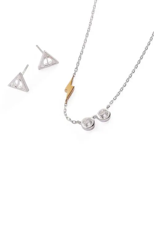 ALEX AND ANI Harry Potter Glasses And Deathly Hallows Jewelry Set - Silver
