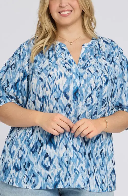 NYDJ Puff Sleeve Popover Top - Blue Visions