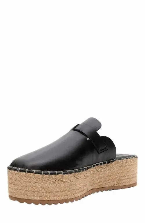FOREVER & ALWAYS SHOES Novas Leather Platform Espadrille Mules - Black Leather