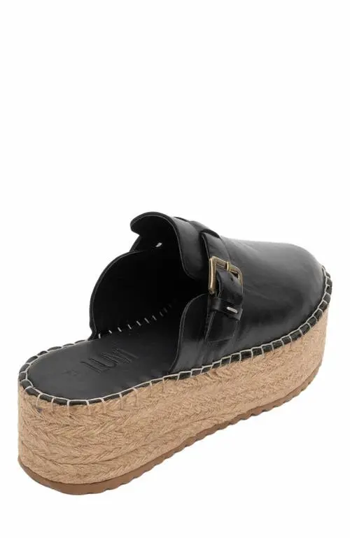 FOREVER & ALWAYS SHOES Novas Leather Platform Espadrille Mules - Black Leather