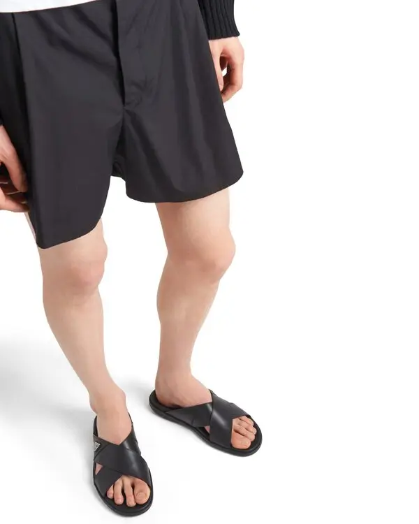 Prada Leather Crisscross Slides - Black