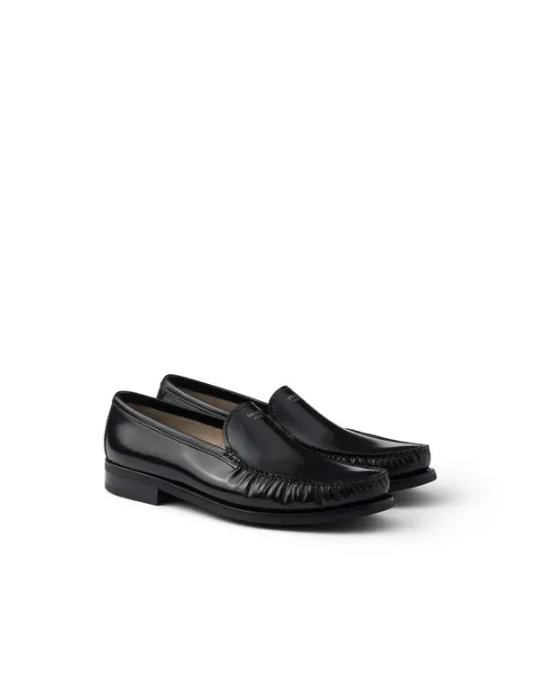 Prada Brushed Leather Loafers - Black