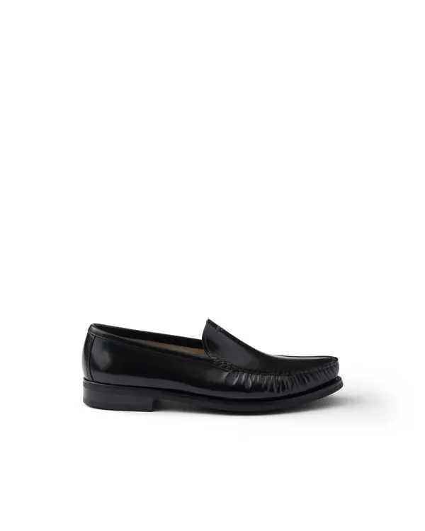 Prada Brushed Leather Loafers - Black