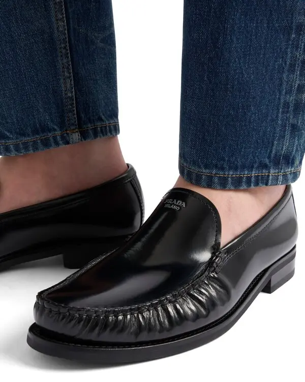 Prada Brushed Leather Loafers - Black