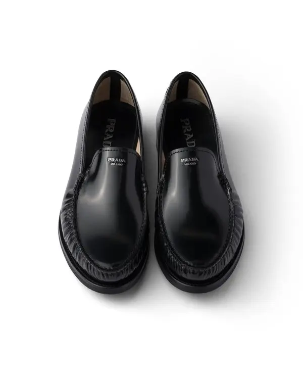Prada Brushed Leather Loafers - Black