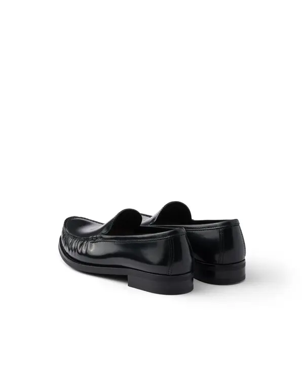 Prada Brushed Leather Loafers - Black
