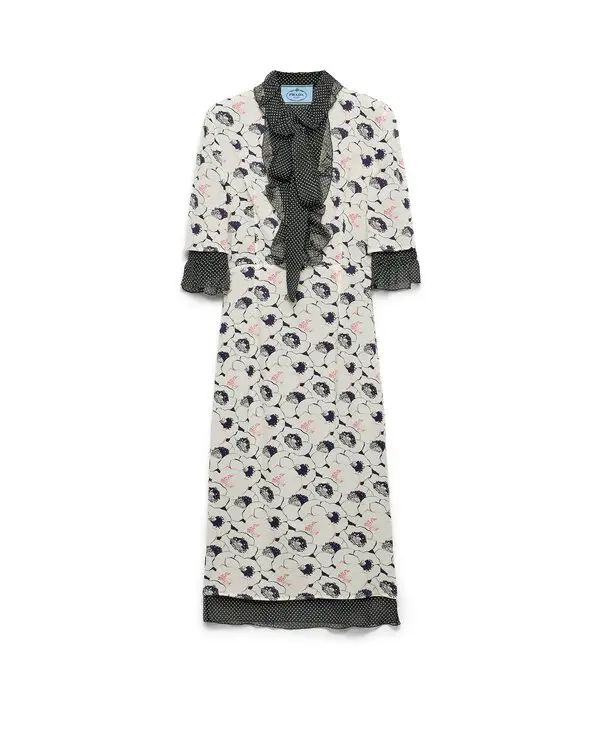Prada Printed Georgette Sheath Dress - Neutral