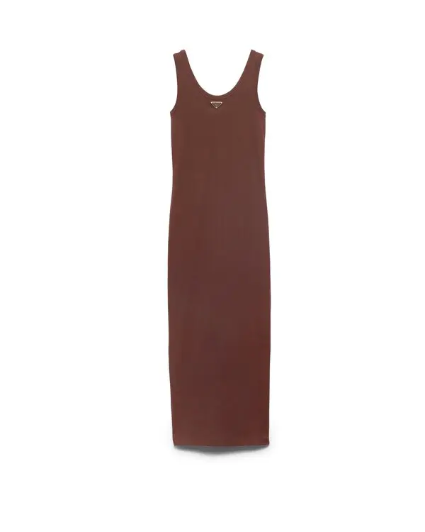 Prada Ribbed Knit Cotton Dress - Brown