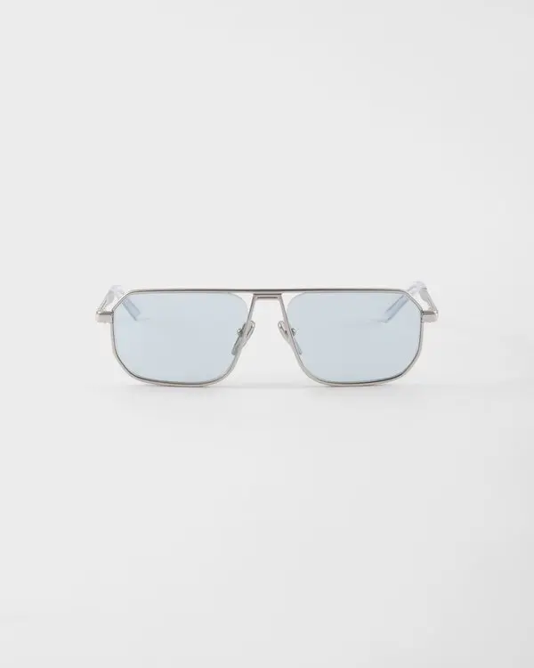 Prada Sunglasses With Metal Frame And Plaque - Aviator Blue Lenses