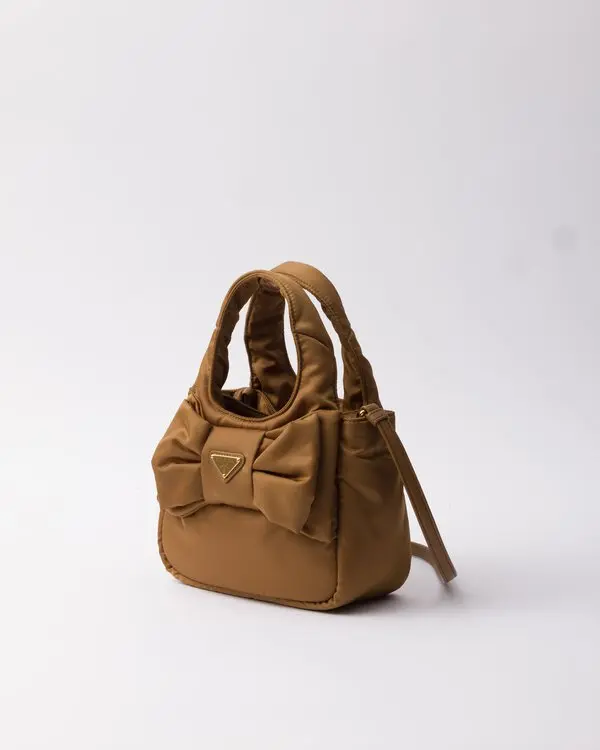 Prada Mini Re-nylon Bag With Bow - Brown