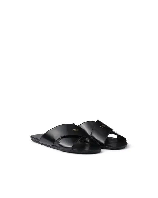 Prada Brushed Leather Slides