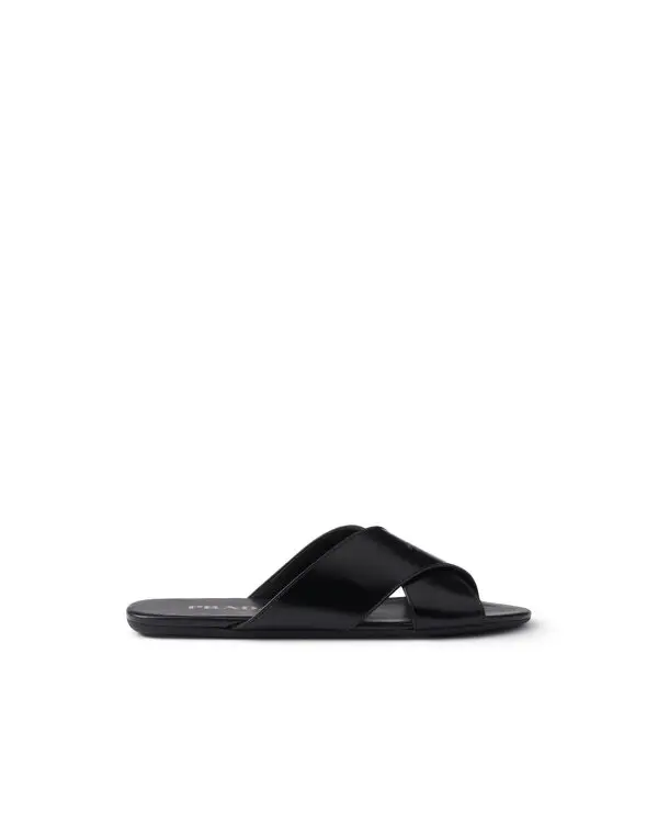 Prada Brushed Leather Slides