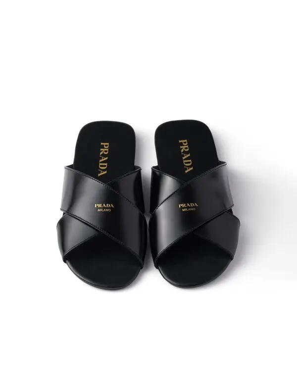 Prada Brushed Leather Slides