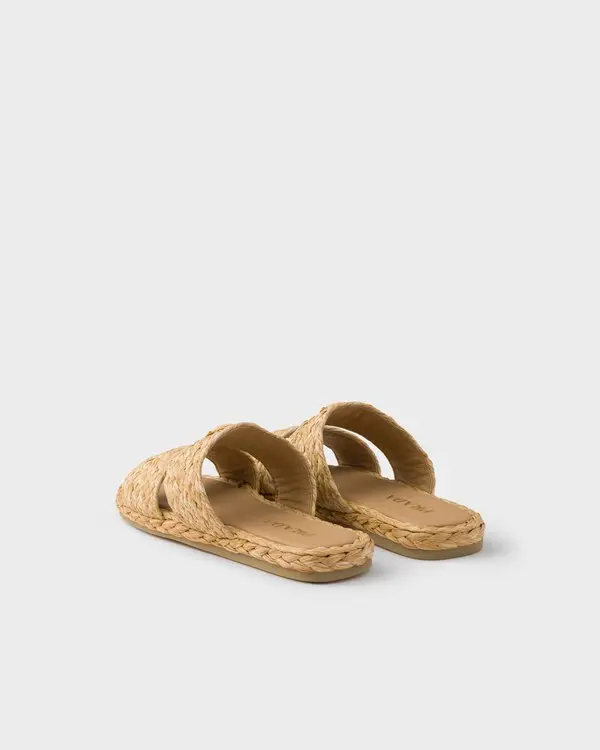Prada Mens Woven Raffia Strap Slide Sandals Tan UK 7, 2X3142 Prada Natural Fussbett Raffia Dual Buckle Slide Sandals Size  main image 4