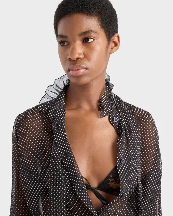Prada Polka-dot Silk Chiffon Shirt