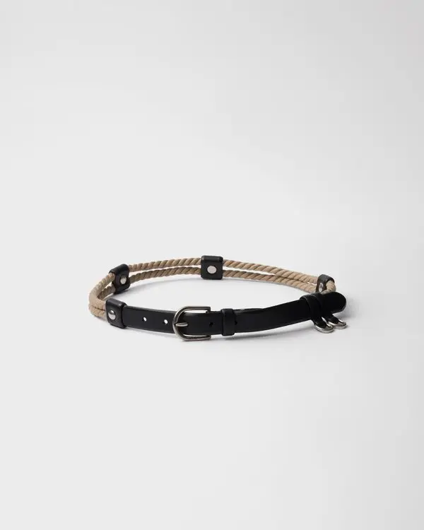Prada Leather And Cord Belt - Black