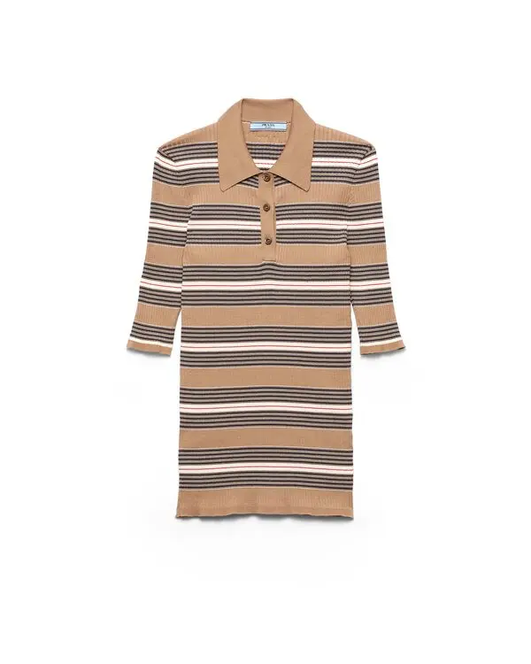 Prada Striped Cotton Polo Shirt - Brown