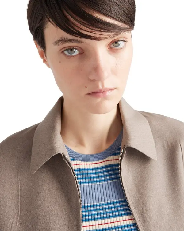 Prada Striped Stretch Cotton Knit Top - Light Blue