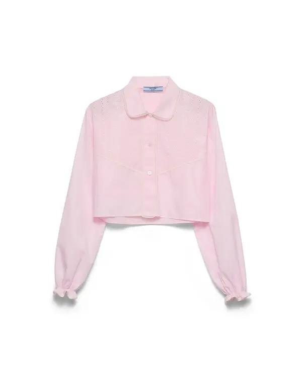 Prada Embroidered Cropped Batiste Shirt